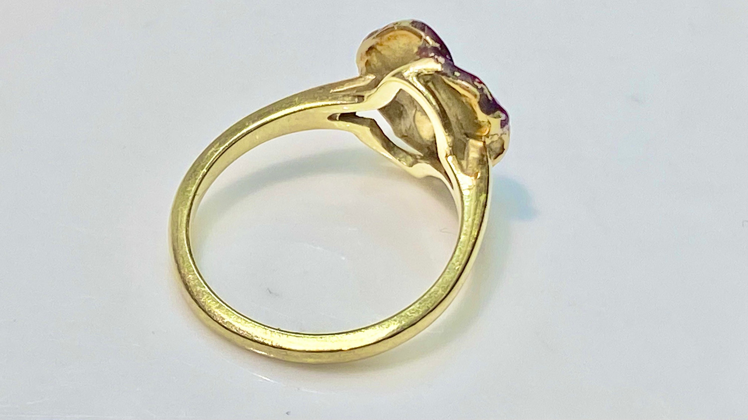 Ceramic Pansy Ring in 14K Yellow Gold With a Brilliant Cut Diamond ...