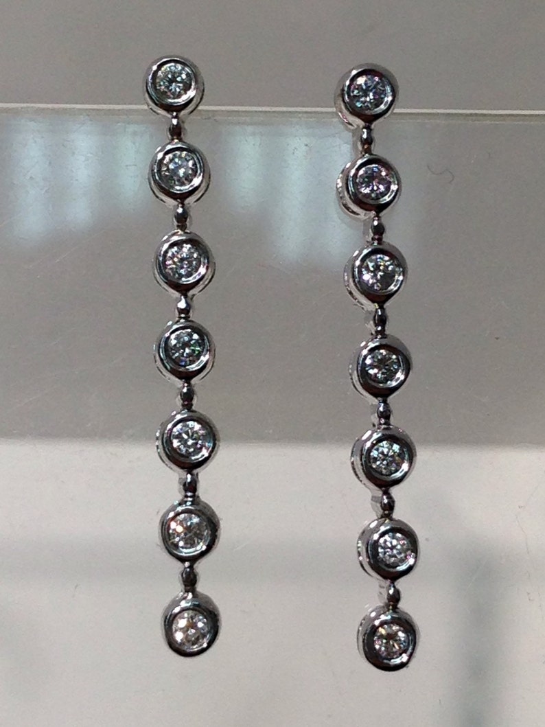18K White Gold Dangling Diamond Earrings Handmade Diamond - Etsy