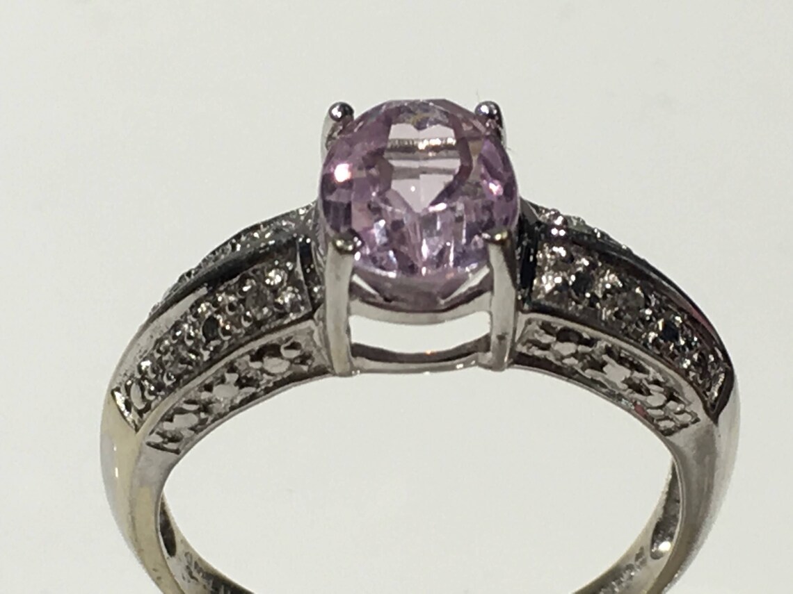 White Gold Diamond and Rose Colored Stone Ring, Rose Quartz, Diamond ...