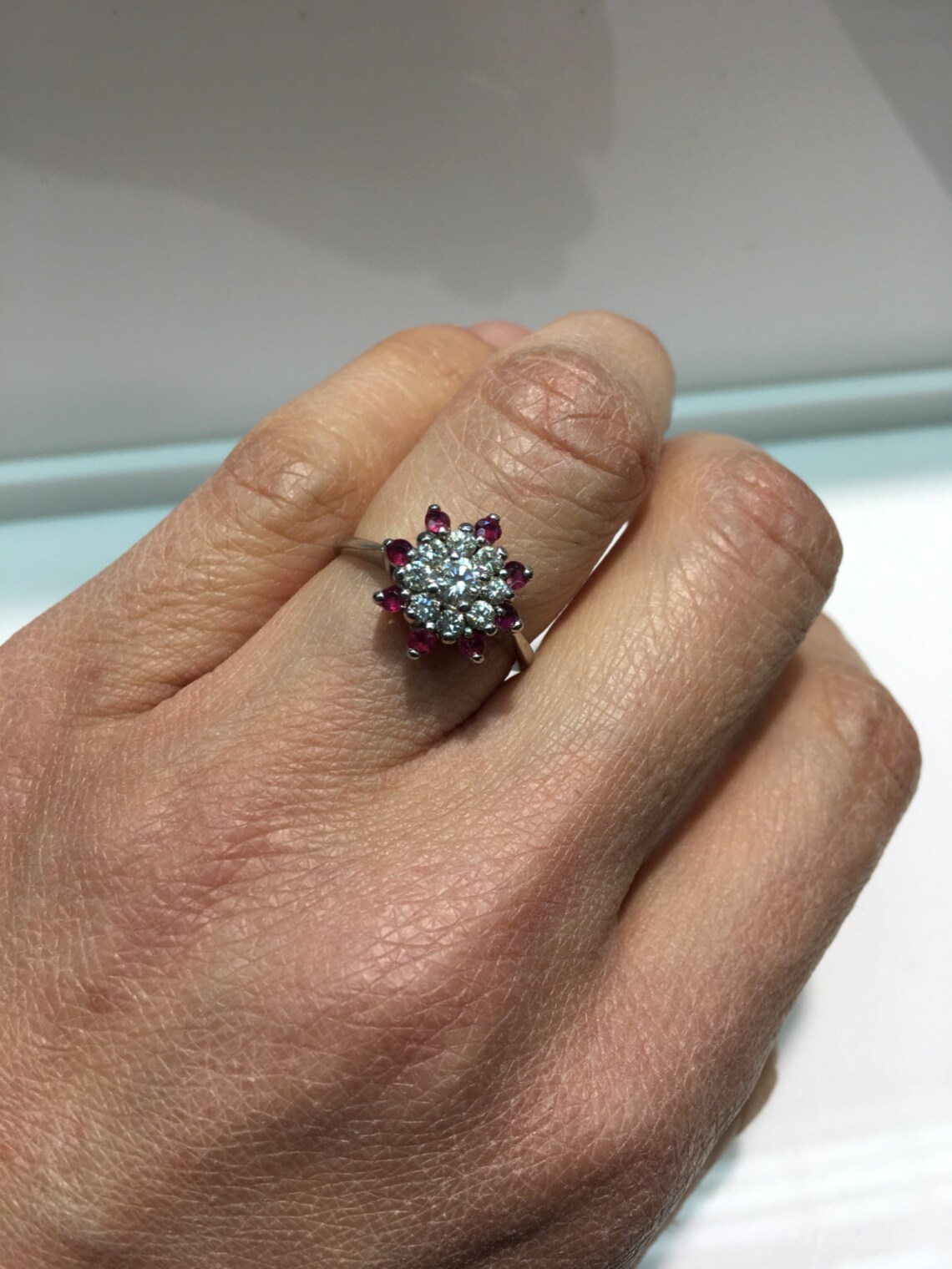 Floral Design Diamond and Ruby Ring in 14K Gold Vintage Ruby - Etsy