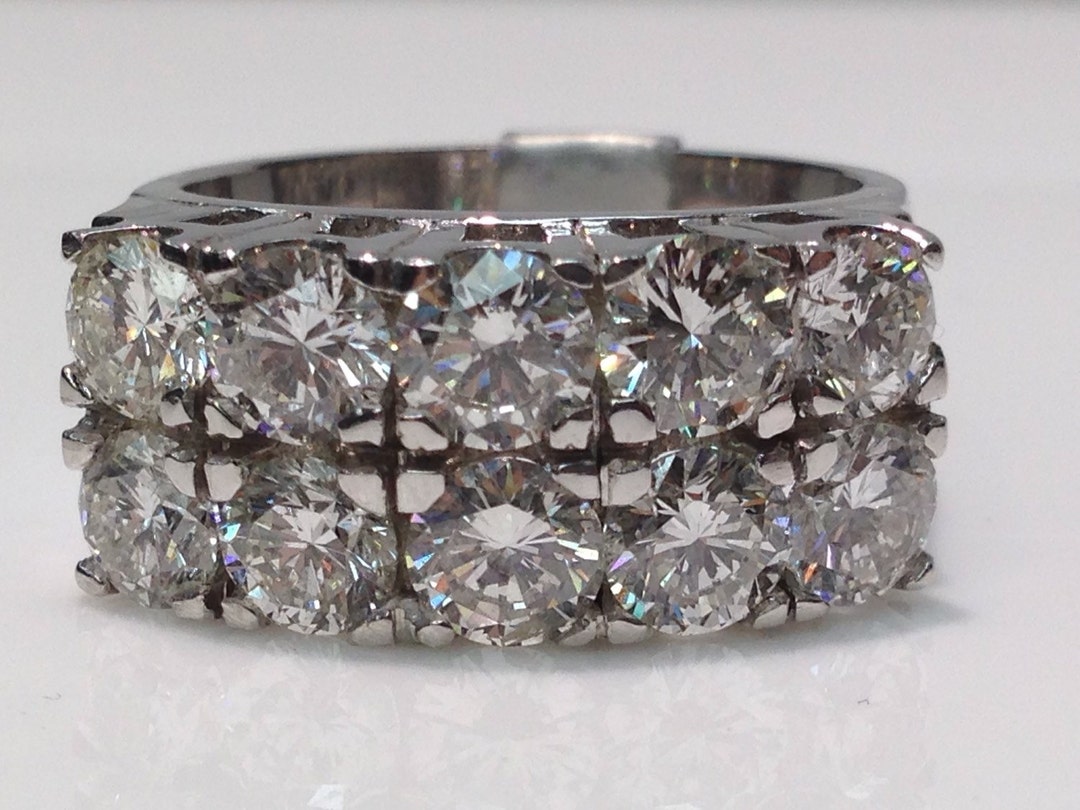 Handmade Double Row Diamond Wedding Band in 14K White Gold - Etsy