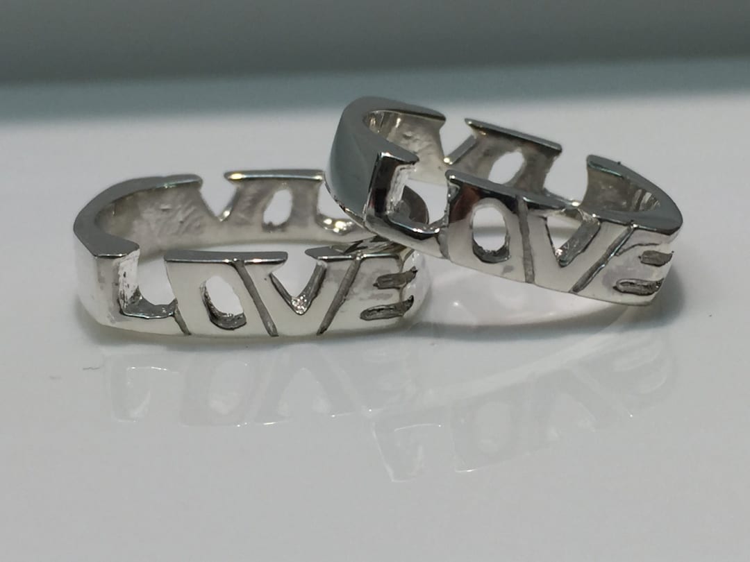 Handmade Solid Silver Double Sided LOVE Ring, LOVE Ring, Silver Ring ...