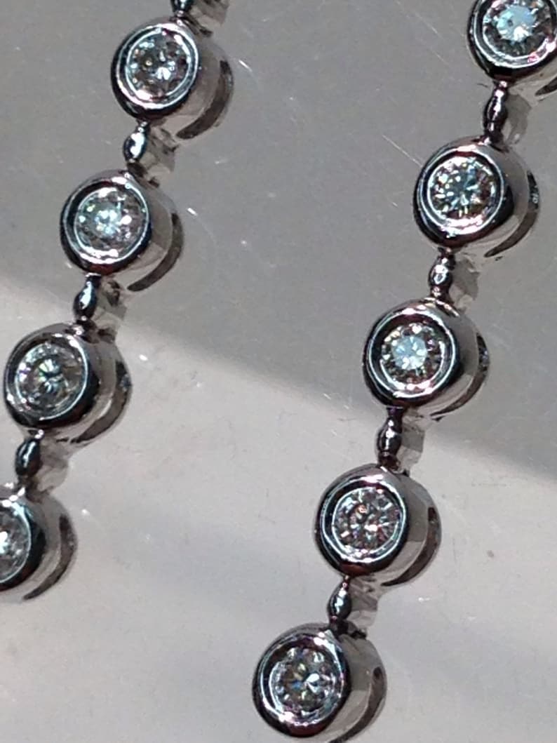 18K White Gold Dangling Diamond Earrings Handmade Diamond - Etsy