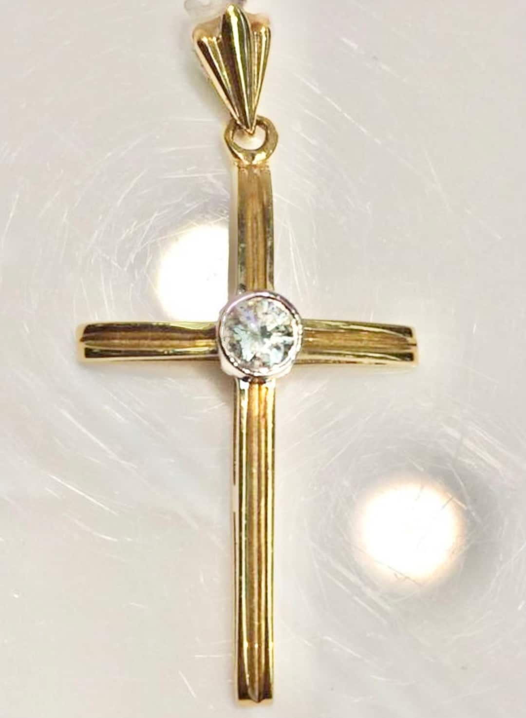 Diamond Cross in 14K Yellow Gold With White Gold Bezel, Diamond Cross ...