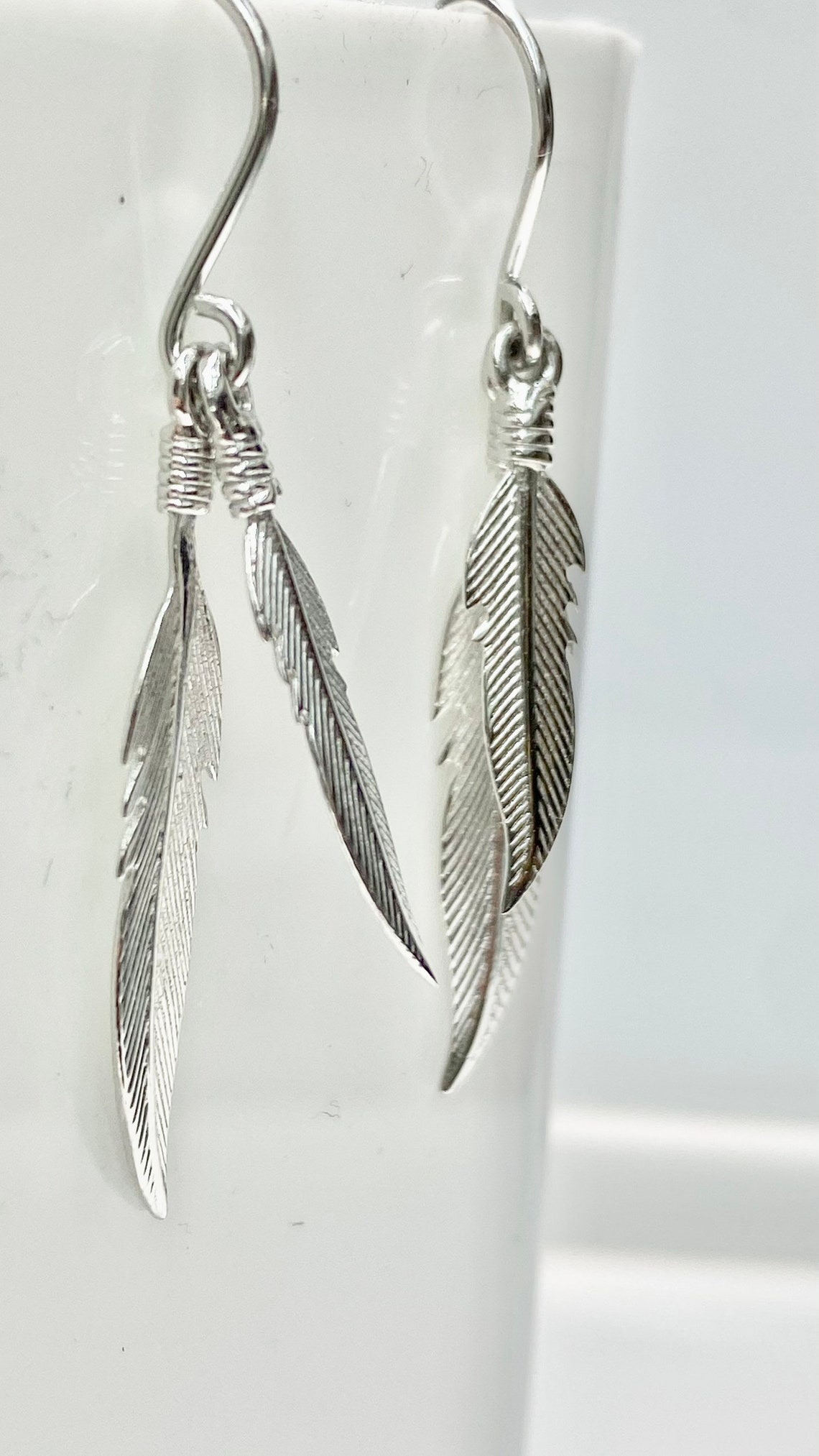 Silver Feather Earrings Double Feather Earrings Feather - Etsy