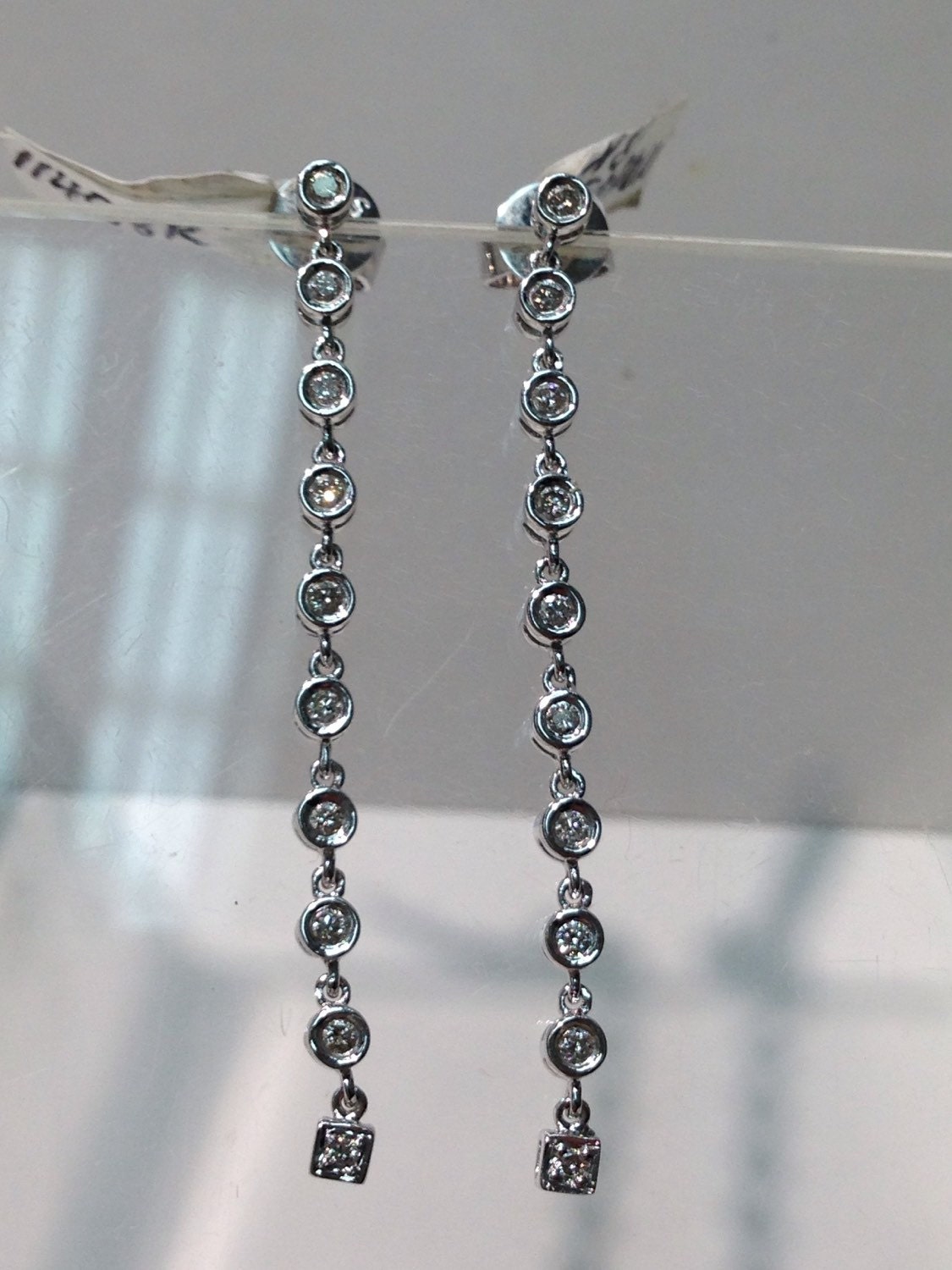 18K White Gold Dangling Diamond Earrings Handmade Diamond | Etsy