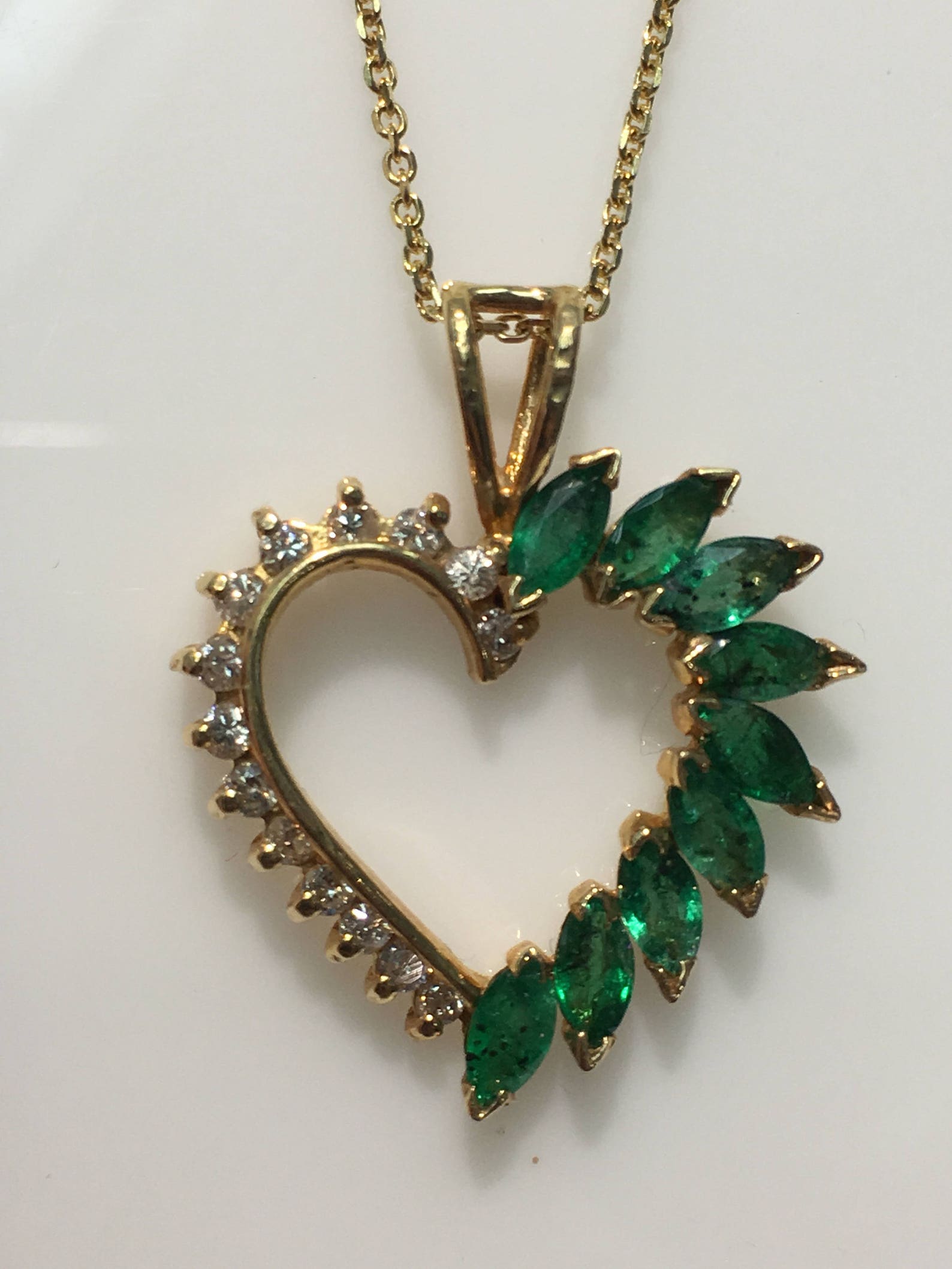 Emerald and Diamond Heart Pendant in 14K Gold Heart Heart - Etsy