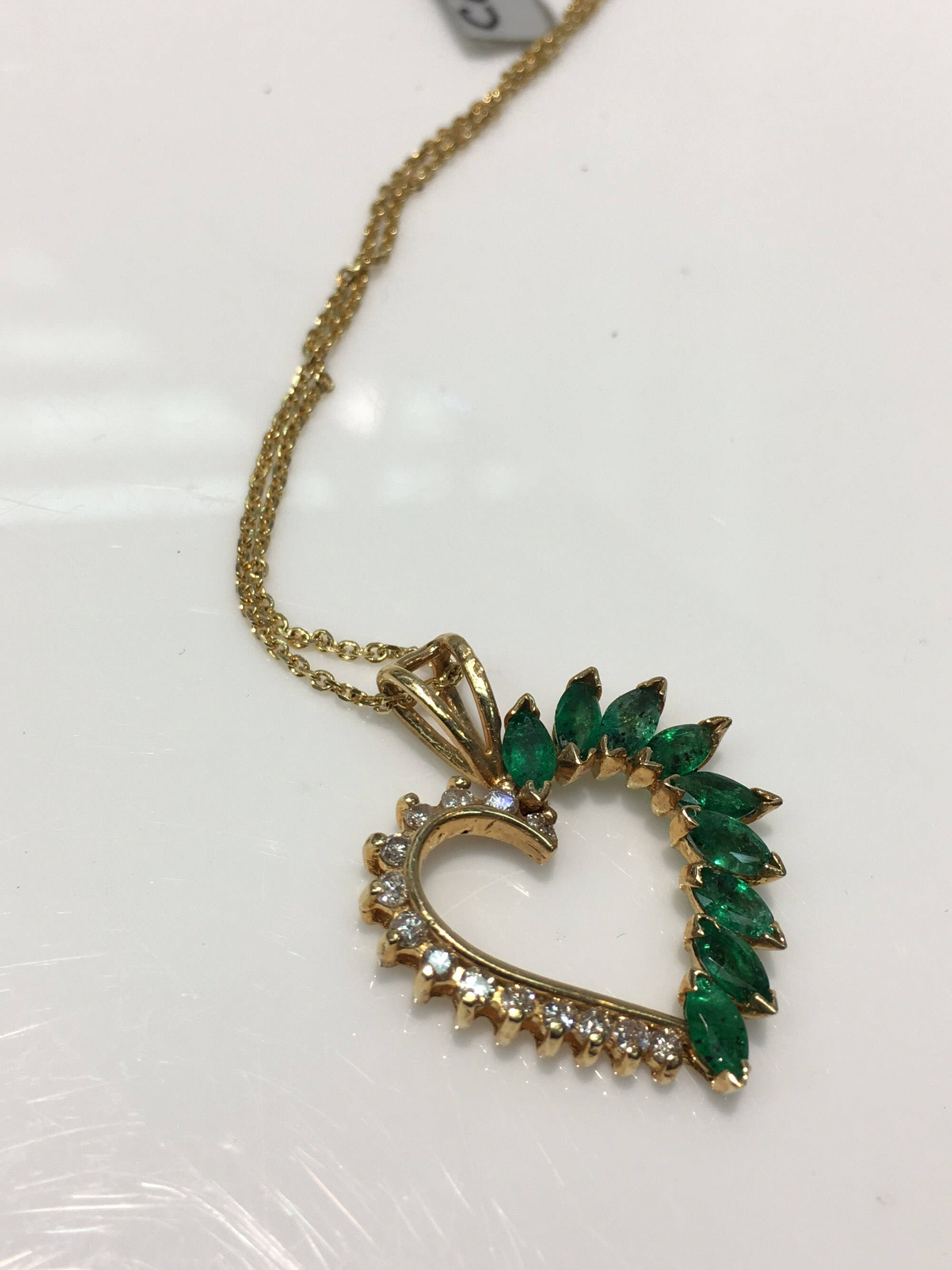 Emerald and Diamond Heart Pendant in 14K Gold Heart Heart - Etsy