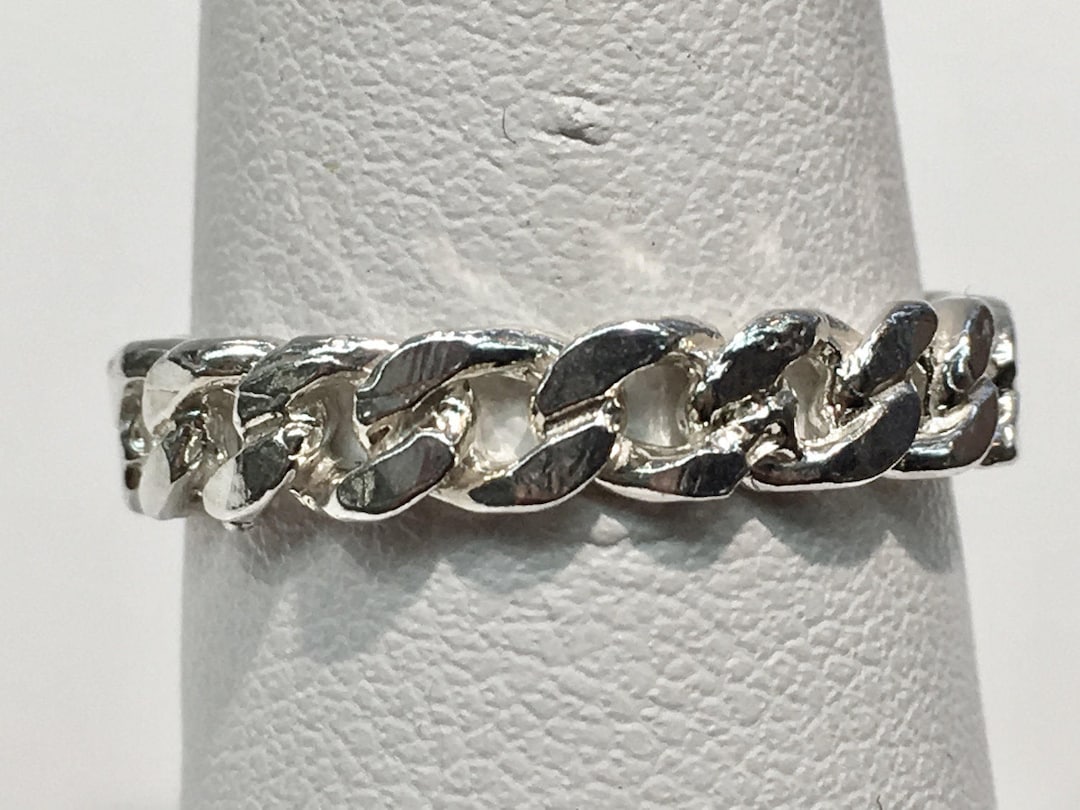 Sterling Silver Cuban Chain Design Ring, Cuban Link, Chain Ring, Cuban ...