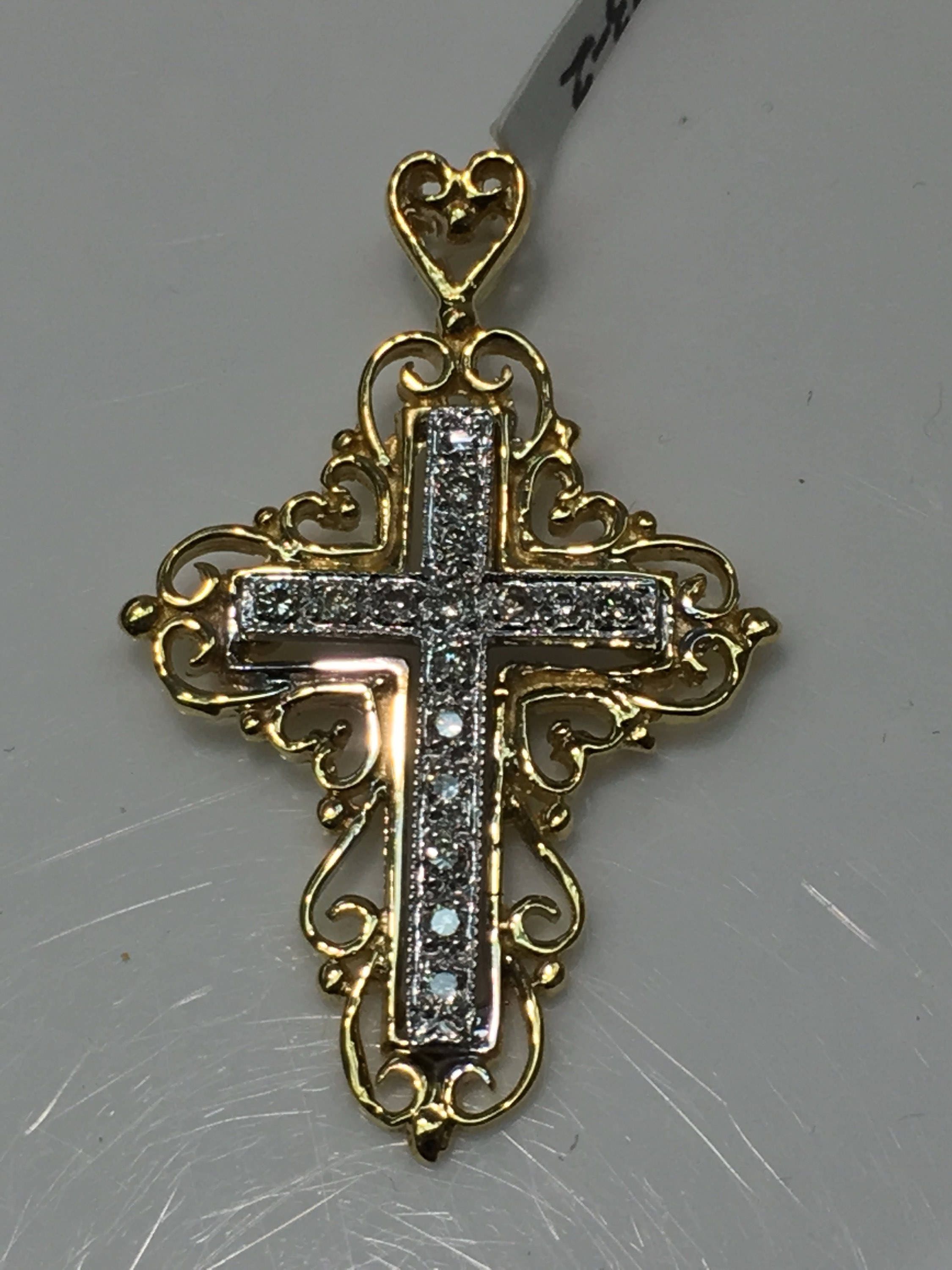 Diamond Cross, 14k Yellow and White Gold, Two Tone Diamond Cross, Cross ...