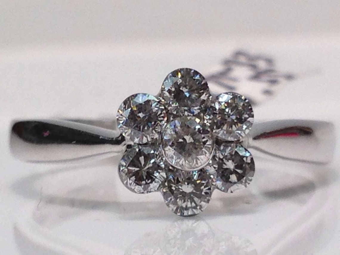 Fancy Floral Design Diamond Ring in 14K White Gold, Floral Jewelry ...