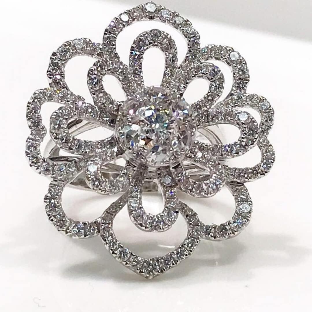 Flower Statement Ring in Diamonds and White Gold, Diamond Statement ...