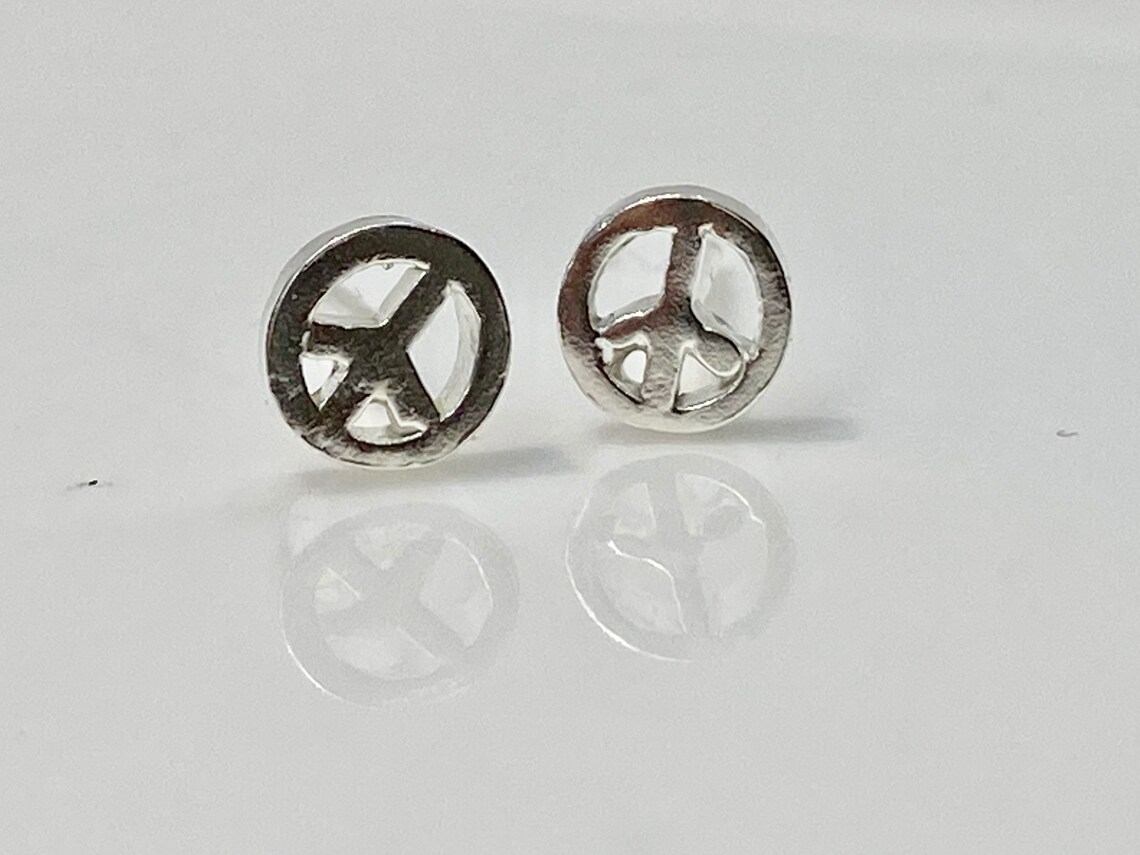 Peace Sign Stud Earrings in Silver Peace Sign Earrings - Etsy