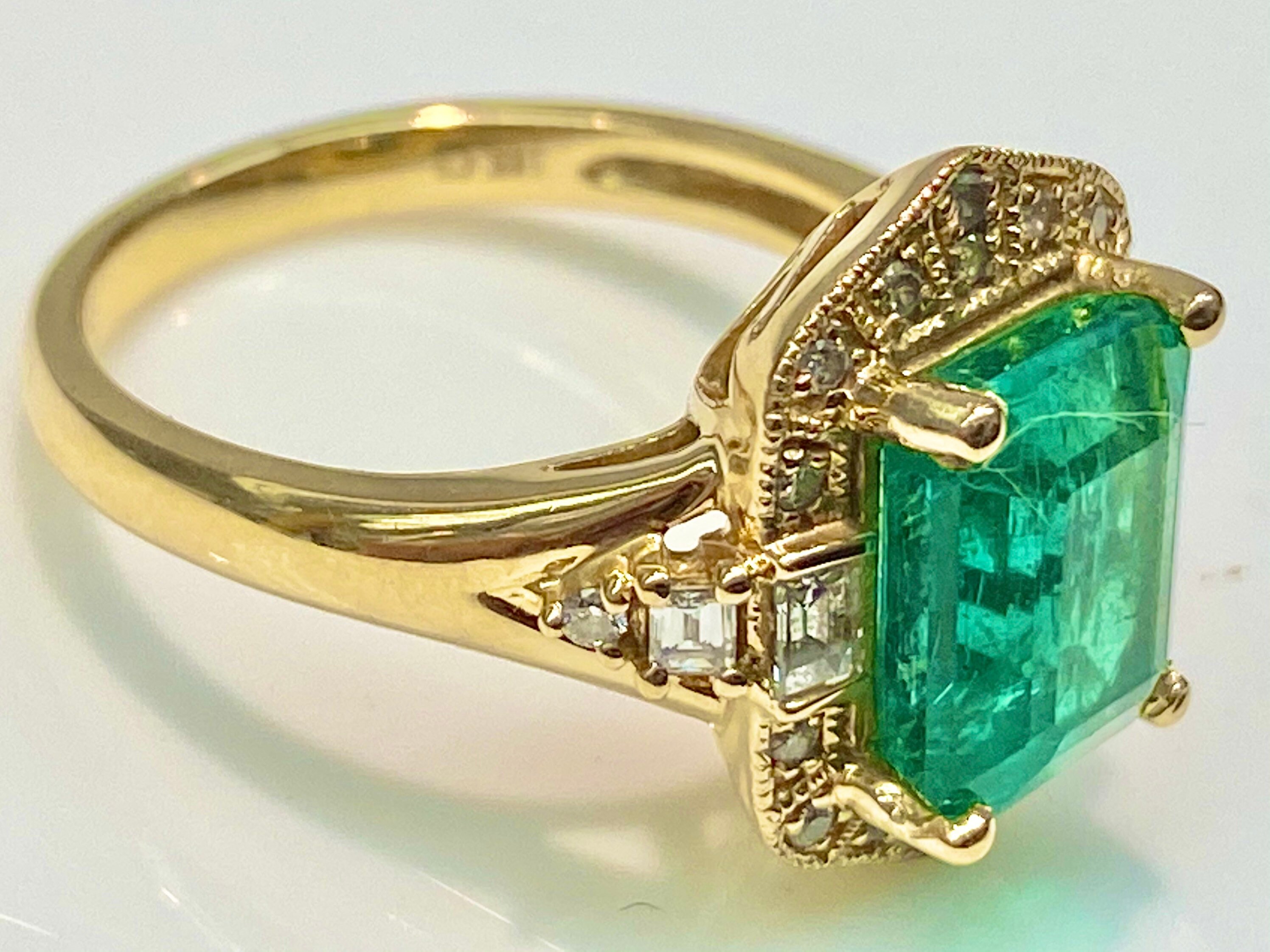 Emerald and Diamond Ring in 18K Gold Emerald Cut Emerald | Etsy