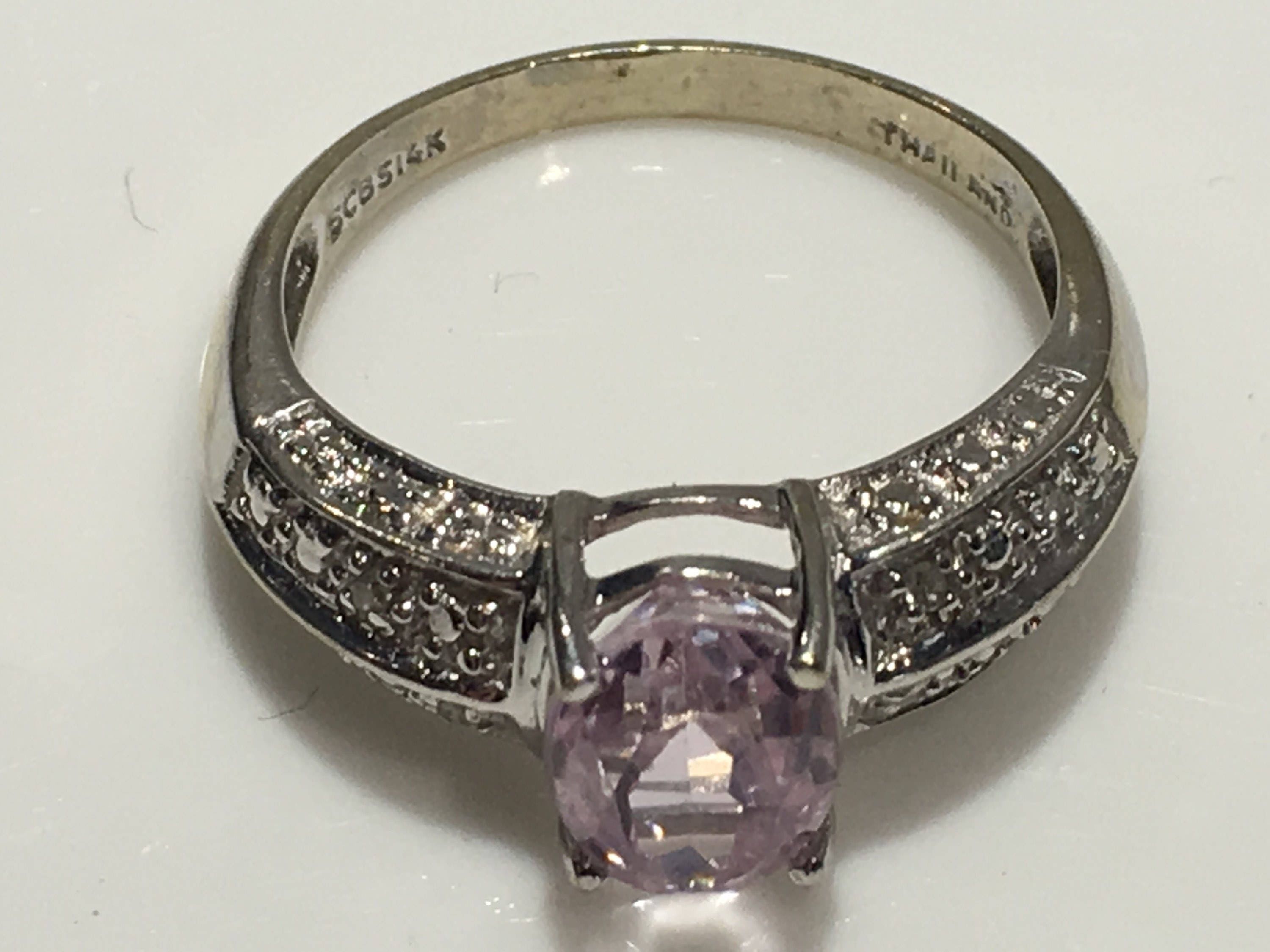 White Gold Diamond and Rose Colored Stone Ring, Rose Quartz, Diamond ...