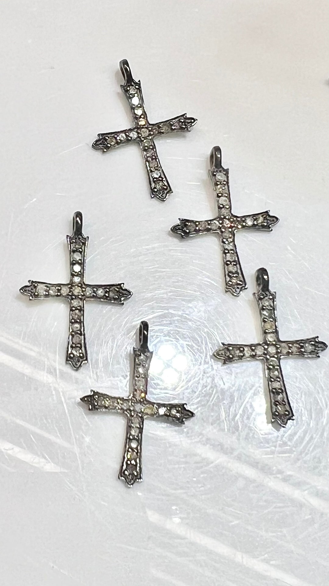 Small Fancy Diamond Cross, Grey Diamond Cross, Cross, Religious Jewelry ...