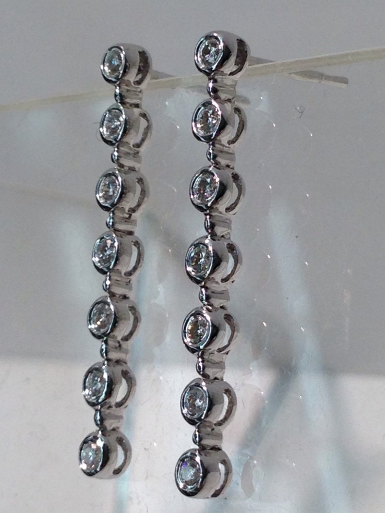 18K White Gold Dangling Diamond Earrings Handmade Diamond - Etsy