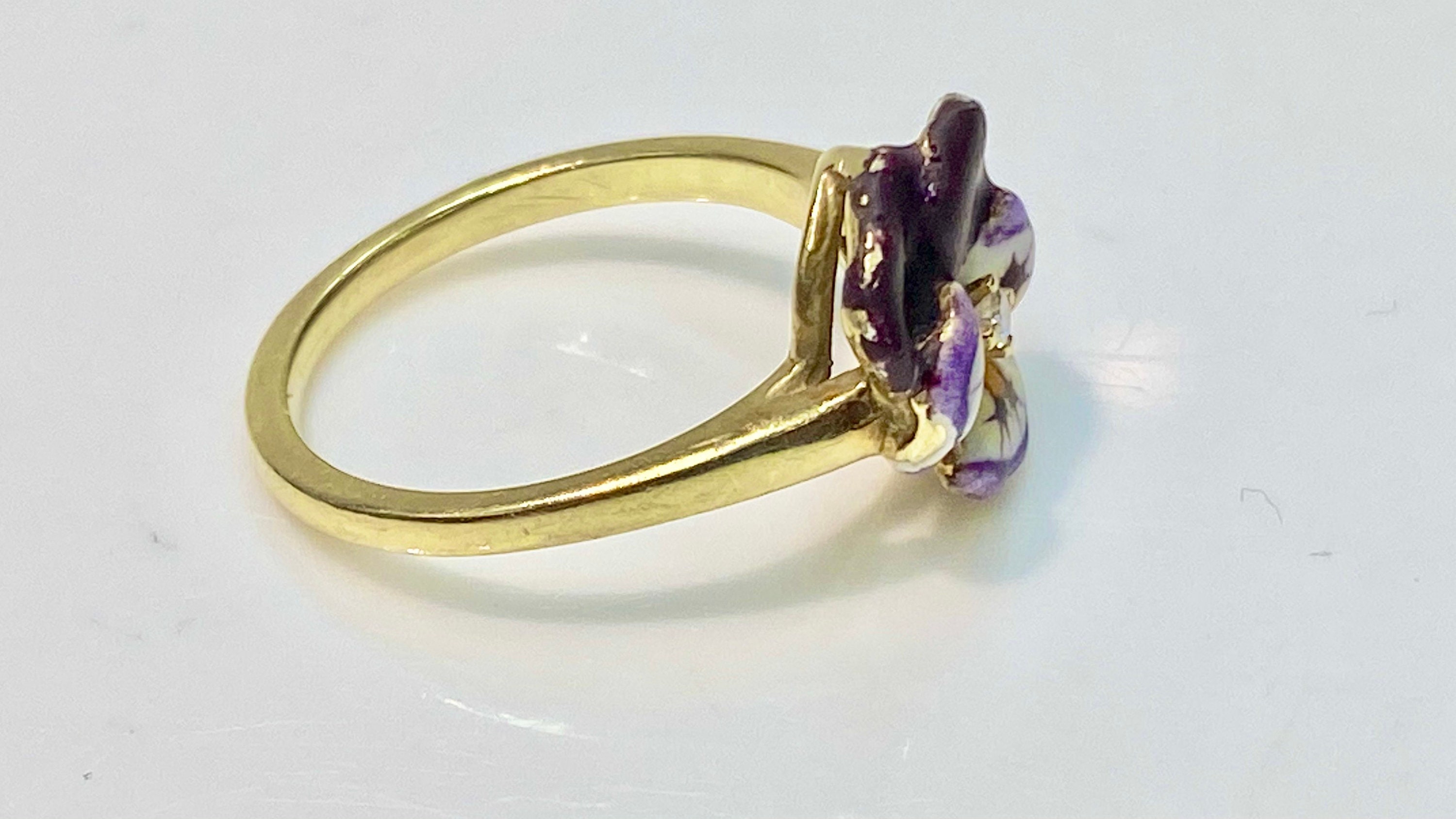 Ceramic Pansy Ring in 14K Yellow Gold With a Brilliant Cut Diamond ...
