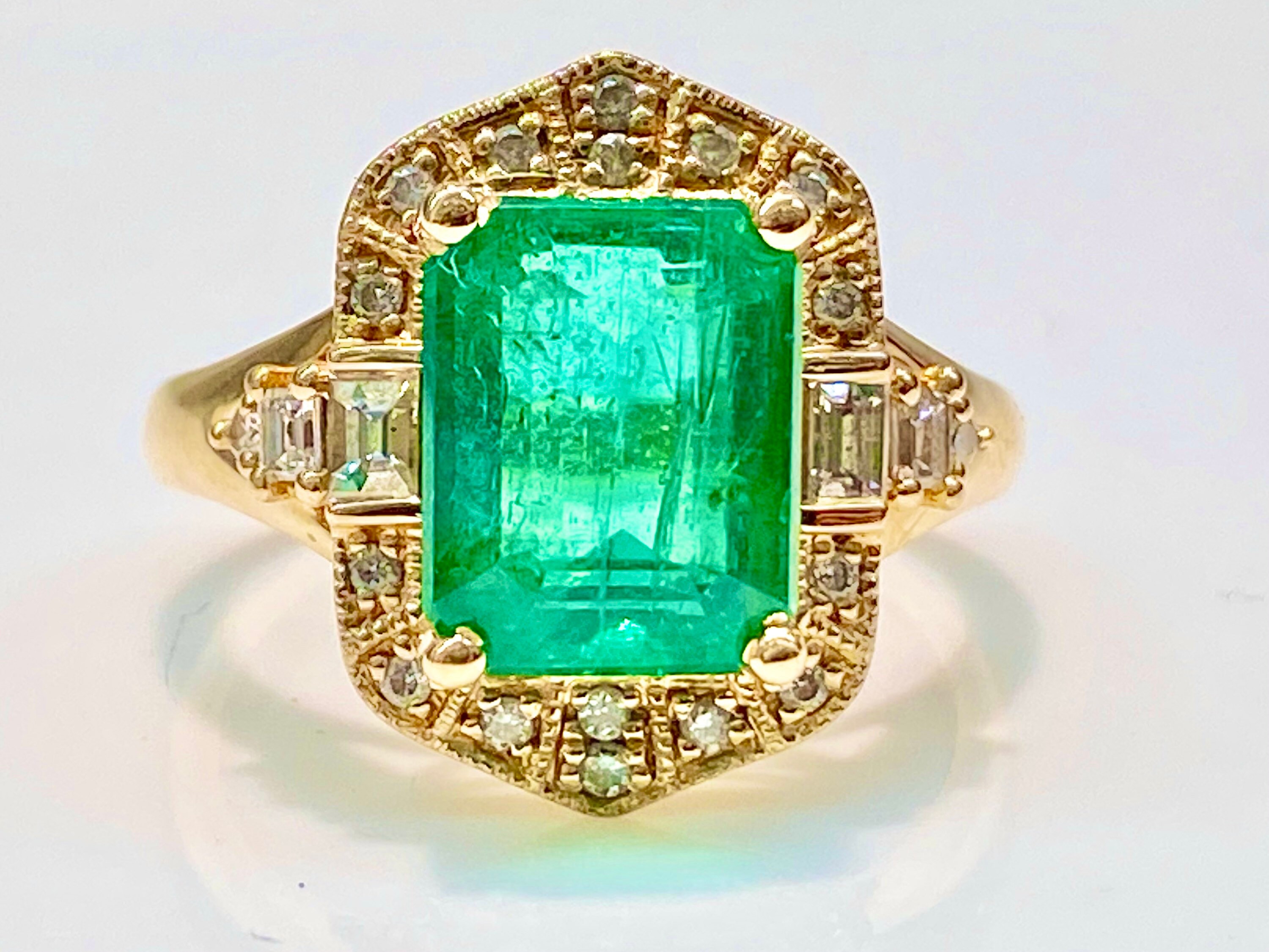 Emerald and Diamond Ring in 18K Gold Emerald Cut Emerald | Etsy