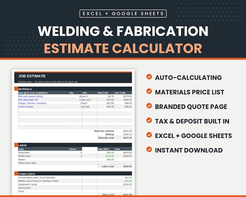 Quote Calculator Excel Google Sheets - Etsy