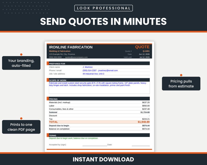 Quote Calculator Excel Google Sheets - Etsy
