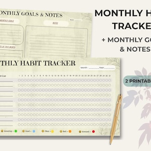 Printable Monthly Planner PDF A4 Landscape | Habit Tracker, Goal ...