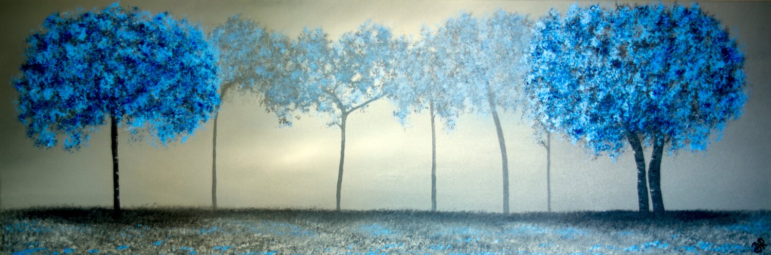 Large Unframed Landscape Print Blue Trees Landscape Blue Tree Art Blue ...