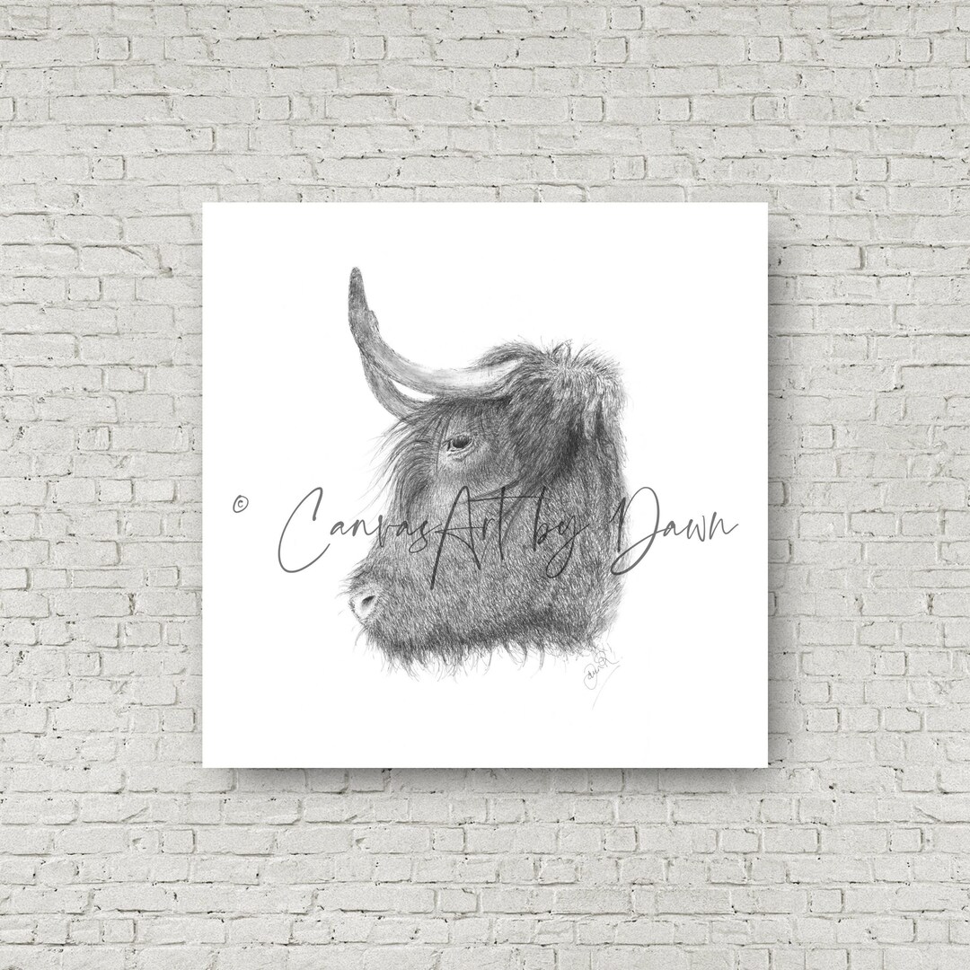 Cow Print A4 Highland Cow Art Square Cow Print Animal Print Cow Pen Art ...