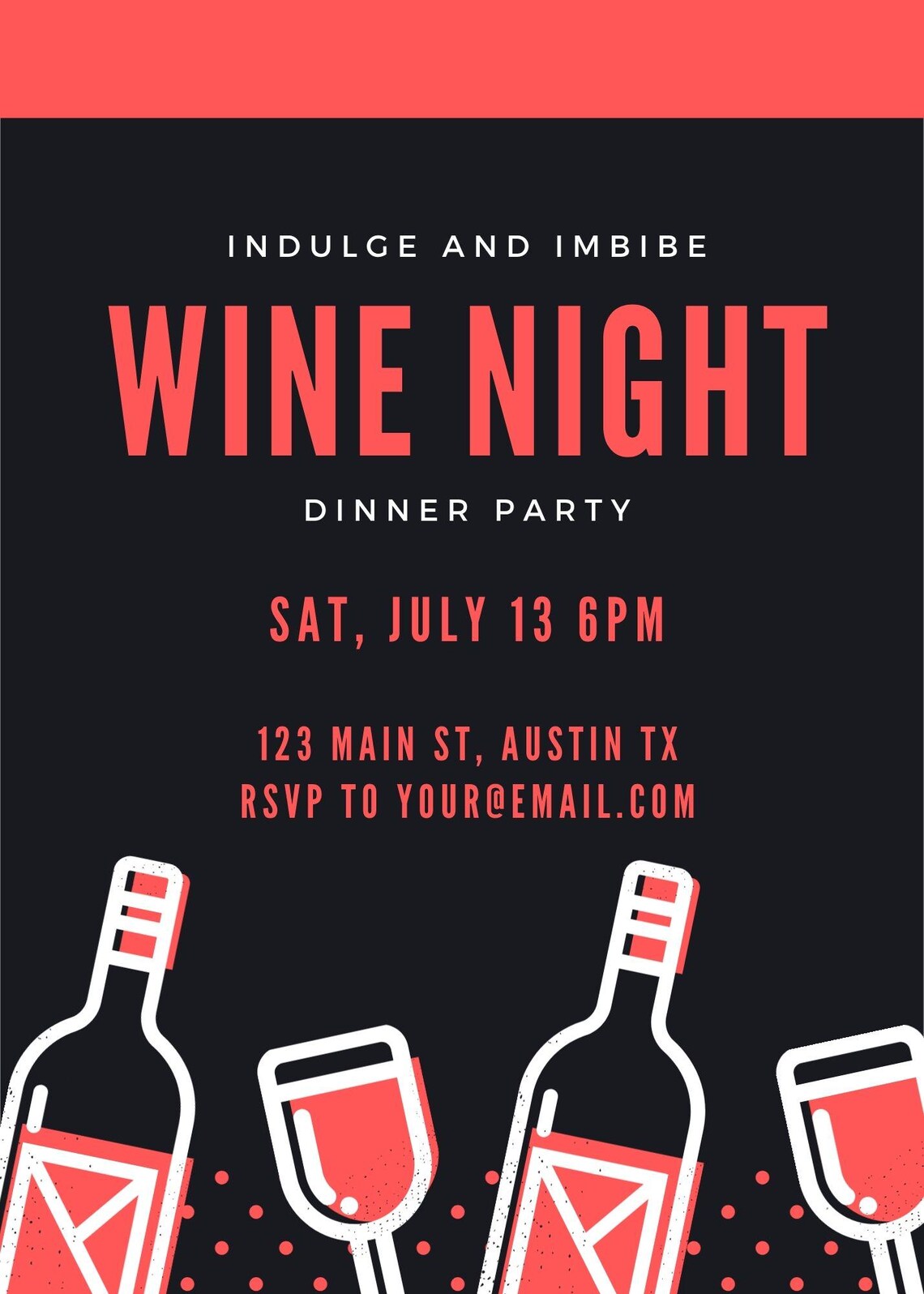 Editable Wine Night Invitation | Dinner Party Canva Template (digital ...