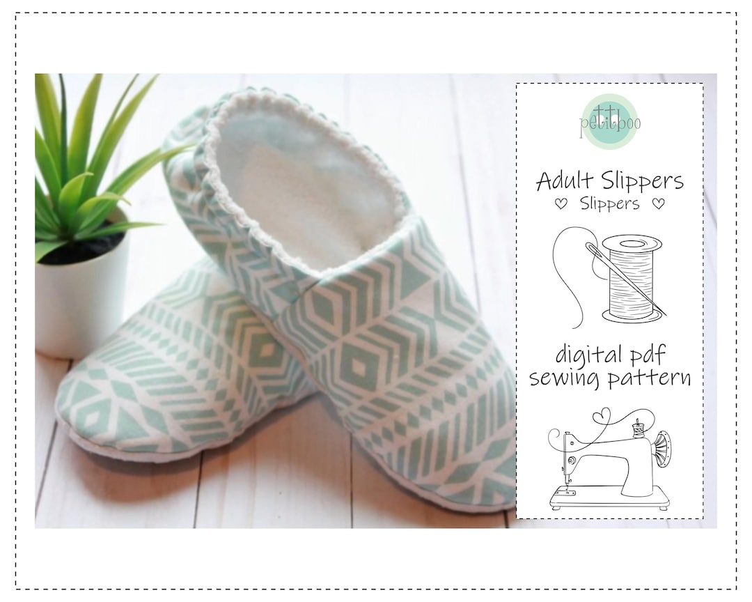Adult Slipper Sewing Pattern | Fabric Shoe PDF | Lined, Padded, Elastic ...