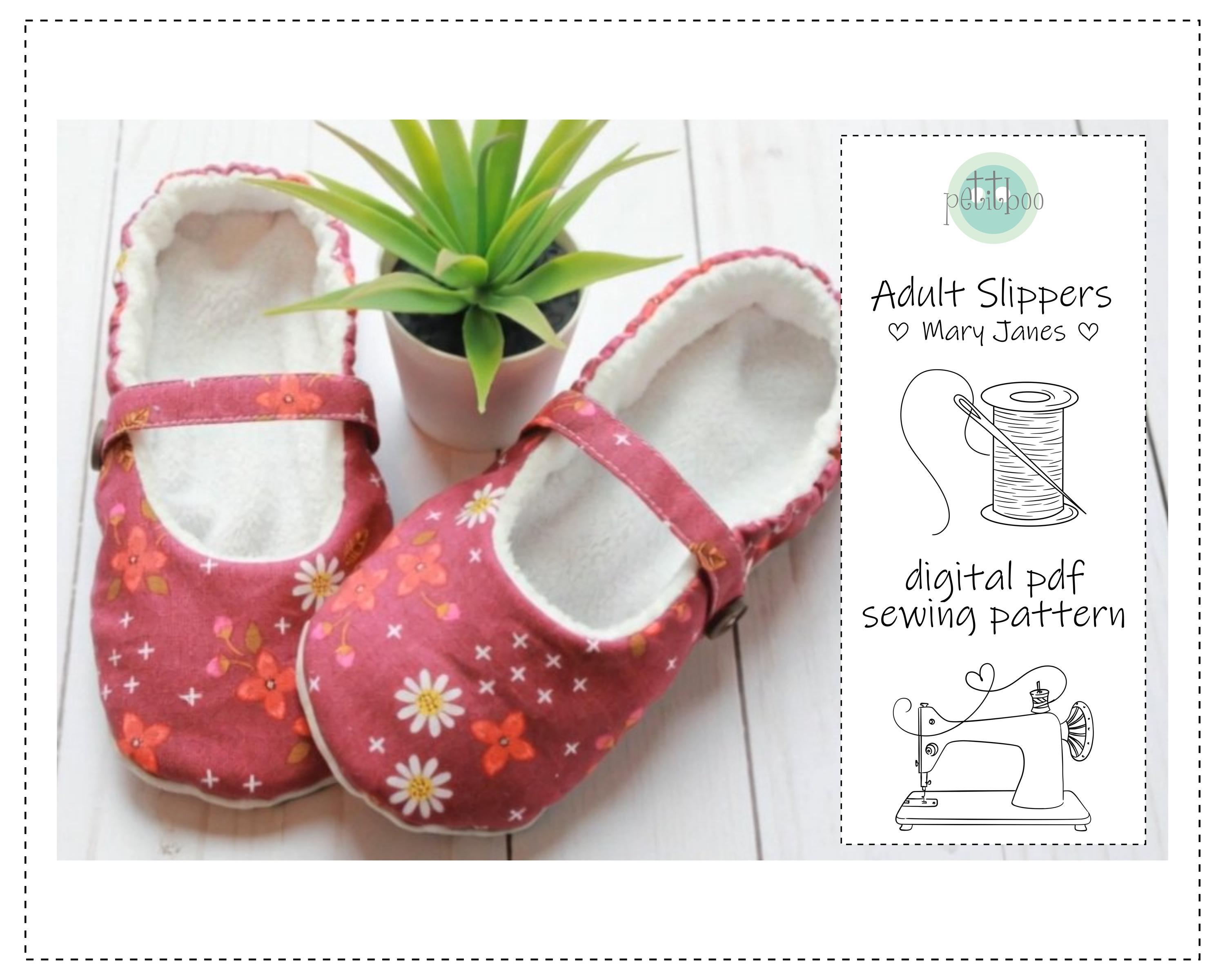 Adult Slipper Sewing Pattern | Mary Jane Shoes, Lined, Padded (PDF ...