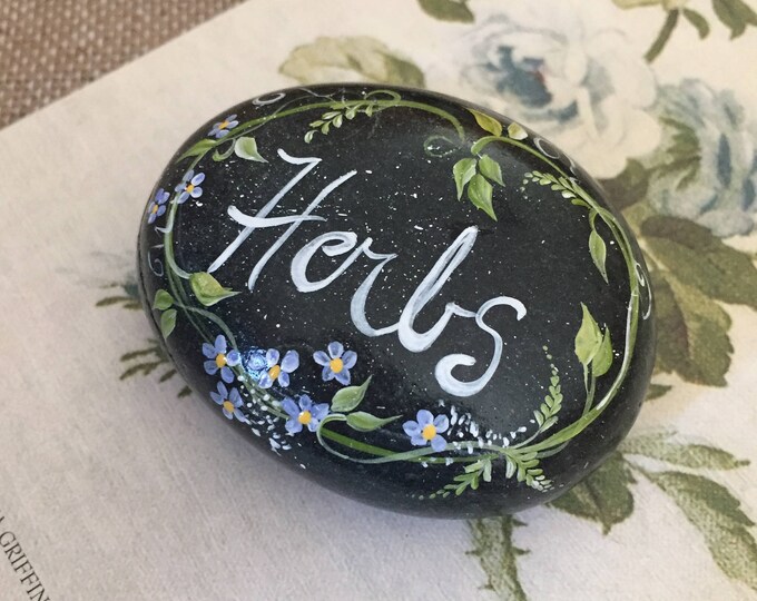 Herb Garden Painted Rock, Garden Marker, Garden Decoration, Potted Herb ...