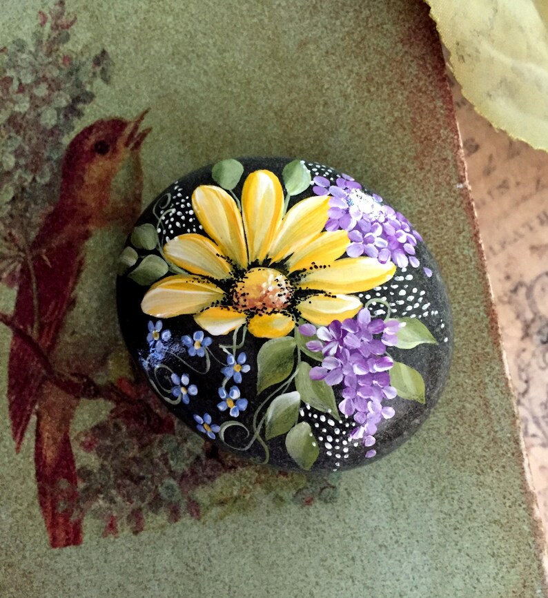 Painted Rock California Beach Rock Paperweight Daisy Rock | Etsy