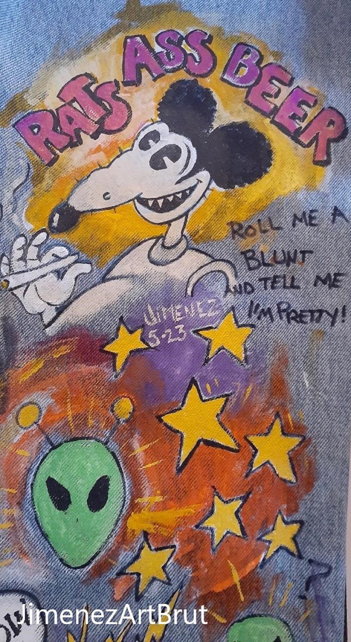 Hand Painted Blue Jeans Upcycled Hand Painted Denim Outsider - Etsy