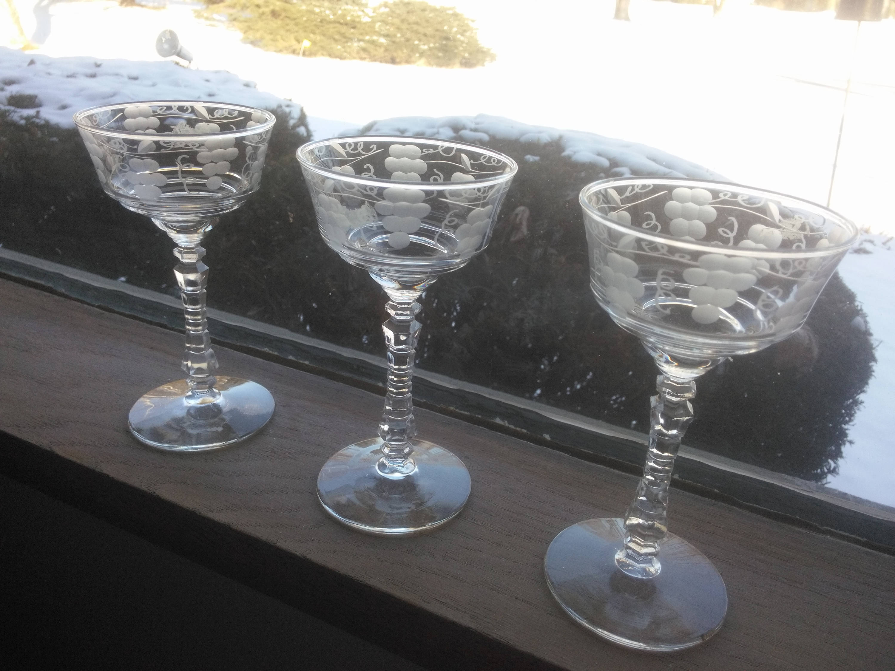 Beautiful Set of Three Cordial Glasses - Vintage Wine Glasses - Vintage ...