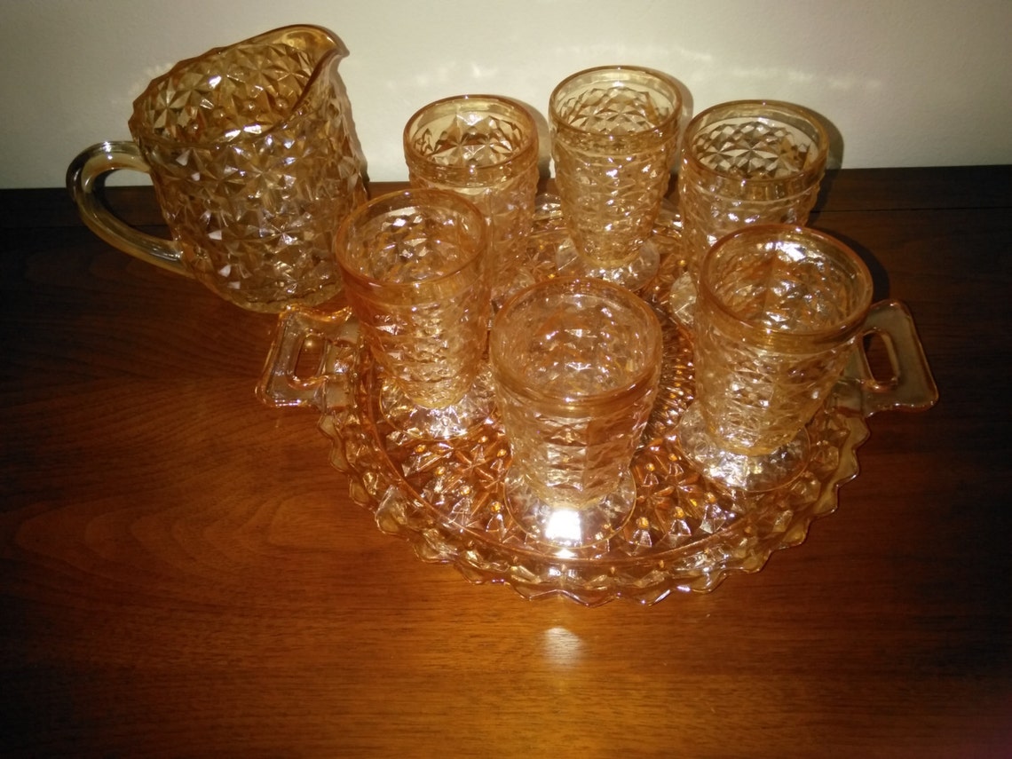 Beautiful Vintage Carnival Glass Beverage Set Carnival Glass - Etsy