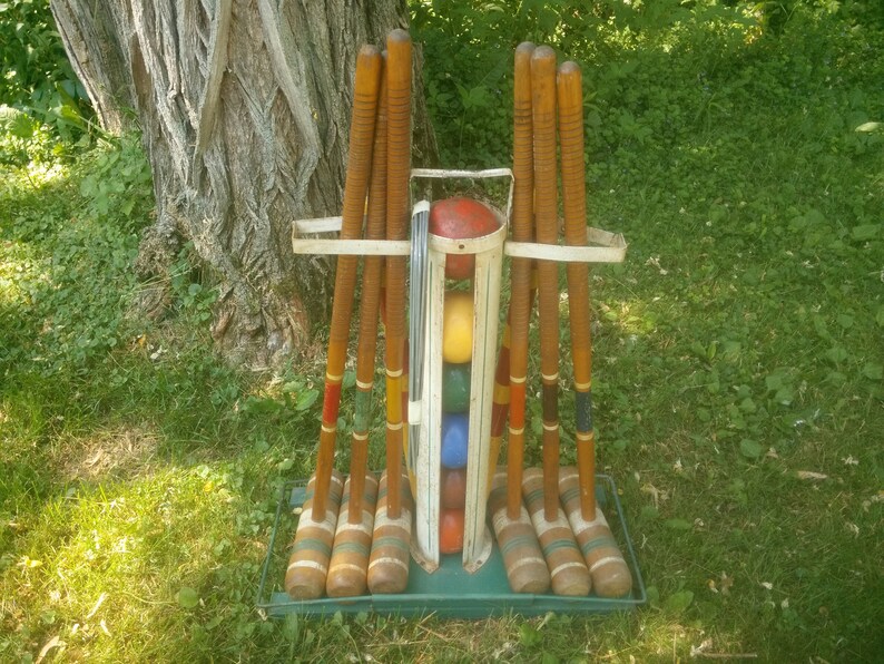 Vintage Six Player Wood Croquet Set With Stand - Garden Croquet ...