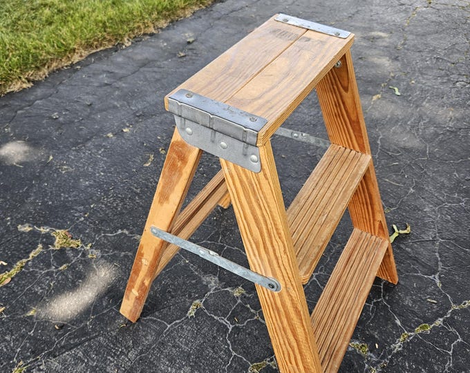 Vintage Wood Step Ladder - Vintage Two Step Ladder - Vintage Step Stool ...