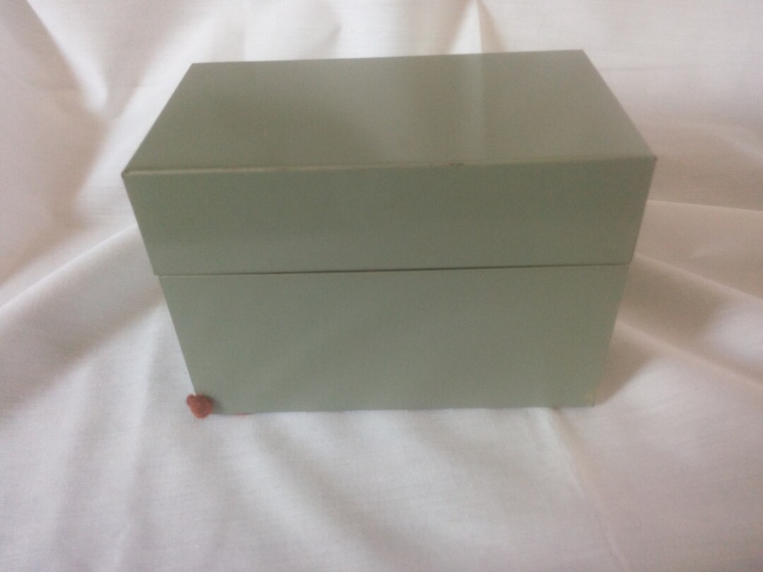 Vintage Recipe Box - Recipe Box - Card File - Metal Recipe Box - Green ...