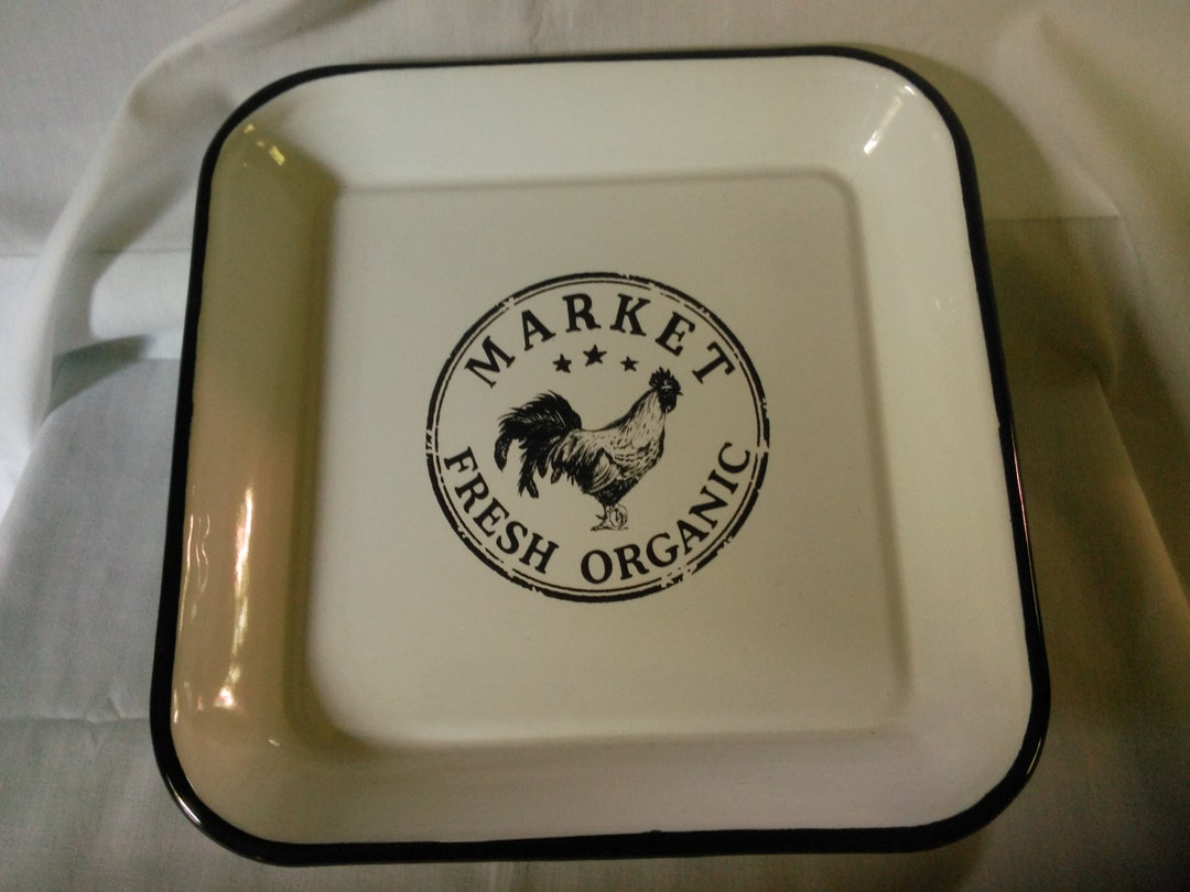 Vintage White and Black Enamelware Tray - Vintage Farmhouse Kitchen ...