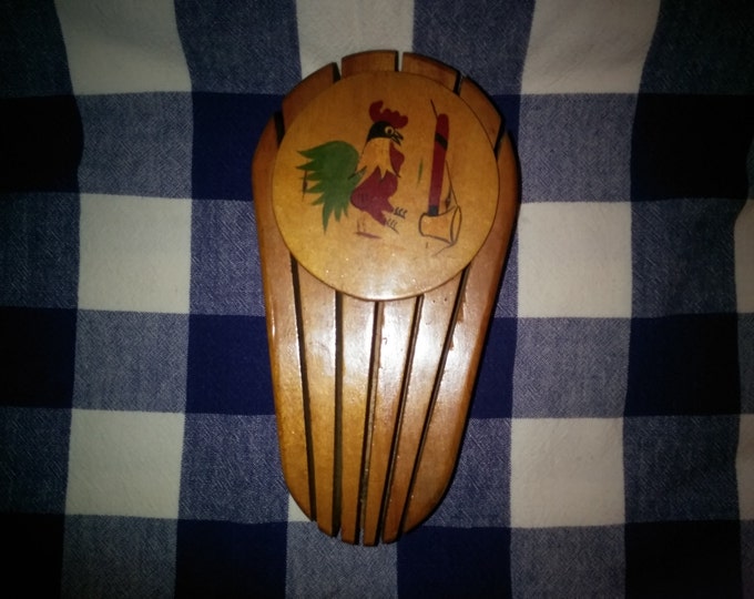 Vintage Wood Knife Holder With Rooster Decal - Butcher Block Knife ...