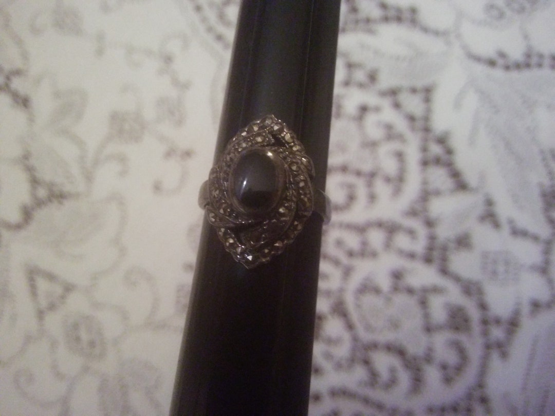 Vintage Back Onyx and Marquesite Ring - Vintage Ring - Vintage Jewelry ...