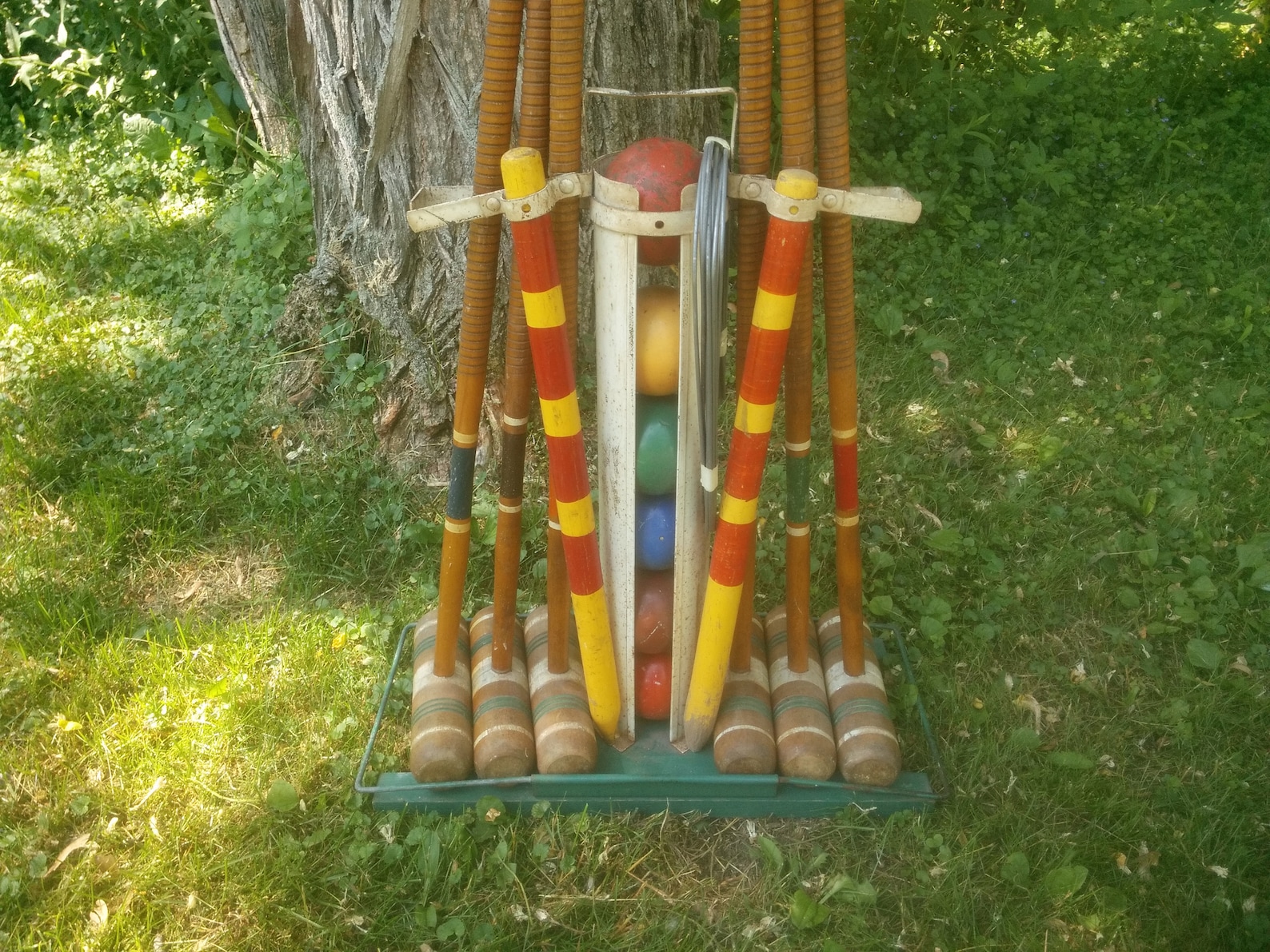 Vintage Six Player Wood Croquet Set With Stand - Garden Croquet ...