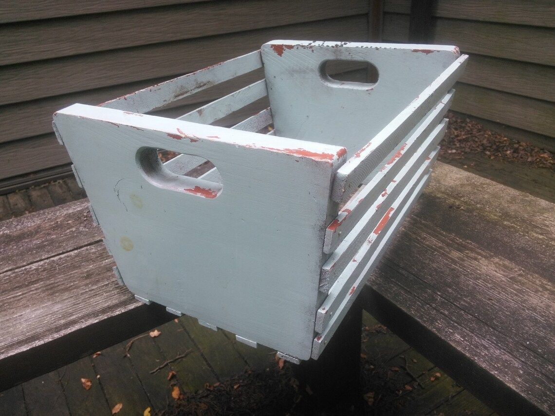 Vintage Wood Slat Crate Vintage Wood Storage Crate Blue - Etsy