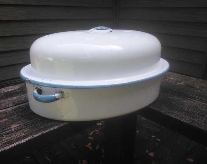 Vintage Enamelware Roasting Pan - Roasting Pan - White Roaster ...