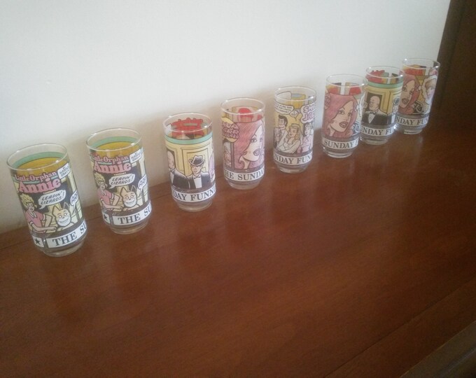 Vintage Set of Sunday Funnies Collector Glasses Sunday Funnies Orphan ...