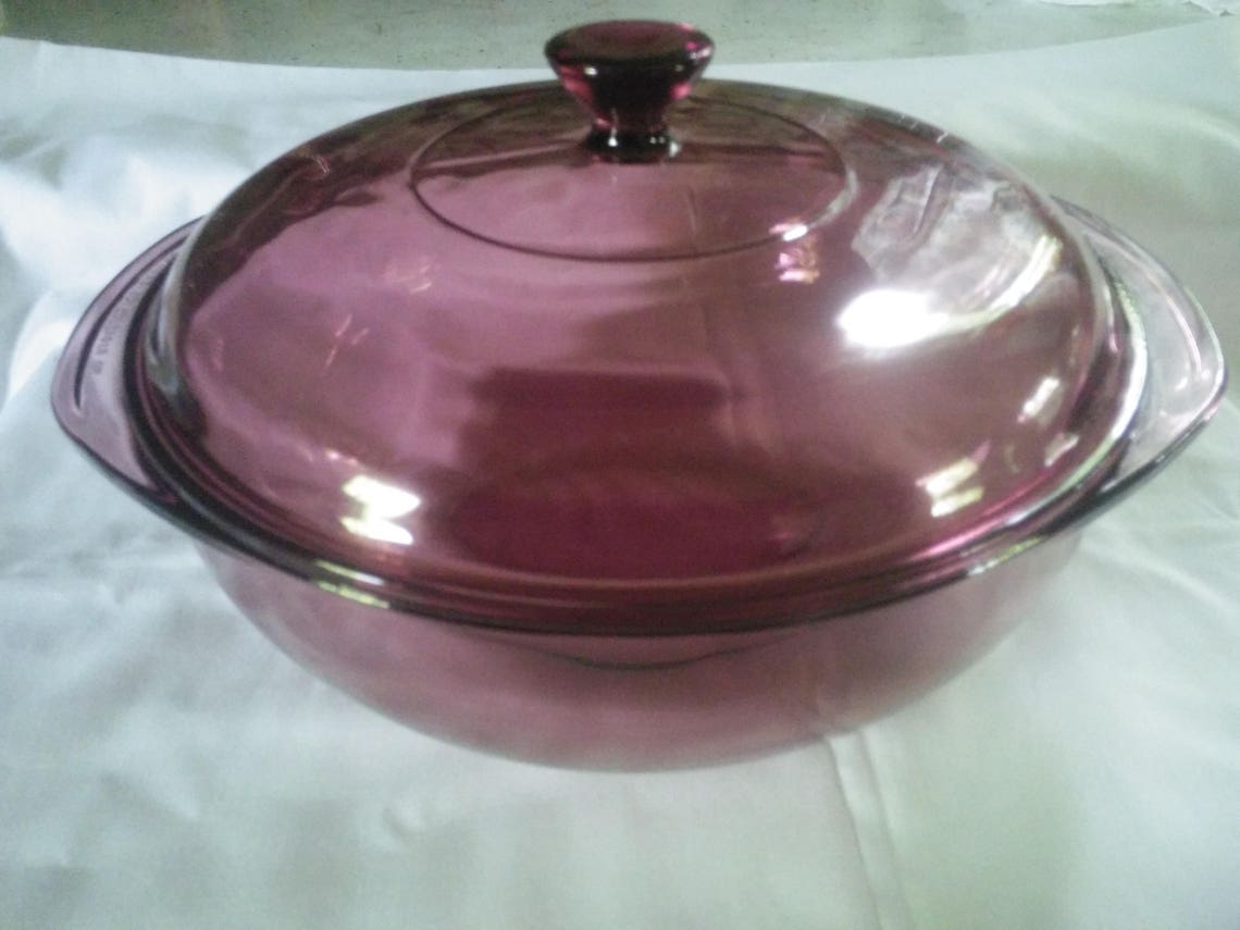 Vintage Cranberry Pyrex Round Covered Casserole Dish With - Etsy