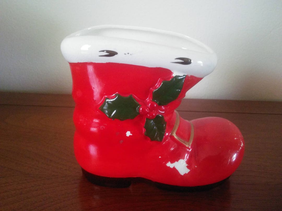 Vintage Christmas Boot Planter - Santa Boot Planter - Lefton Boot ...