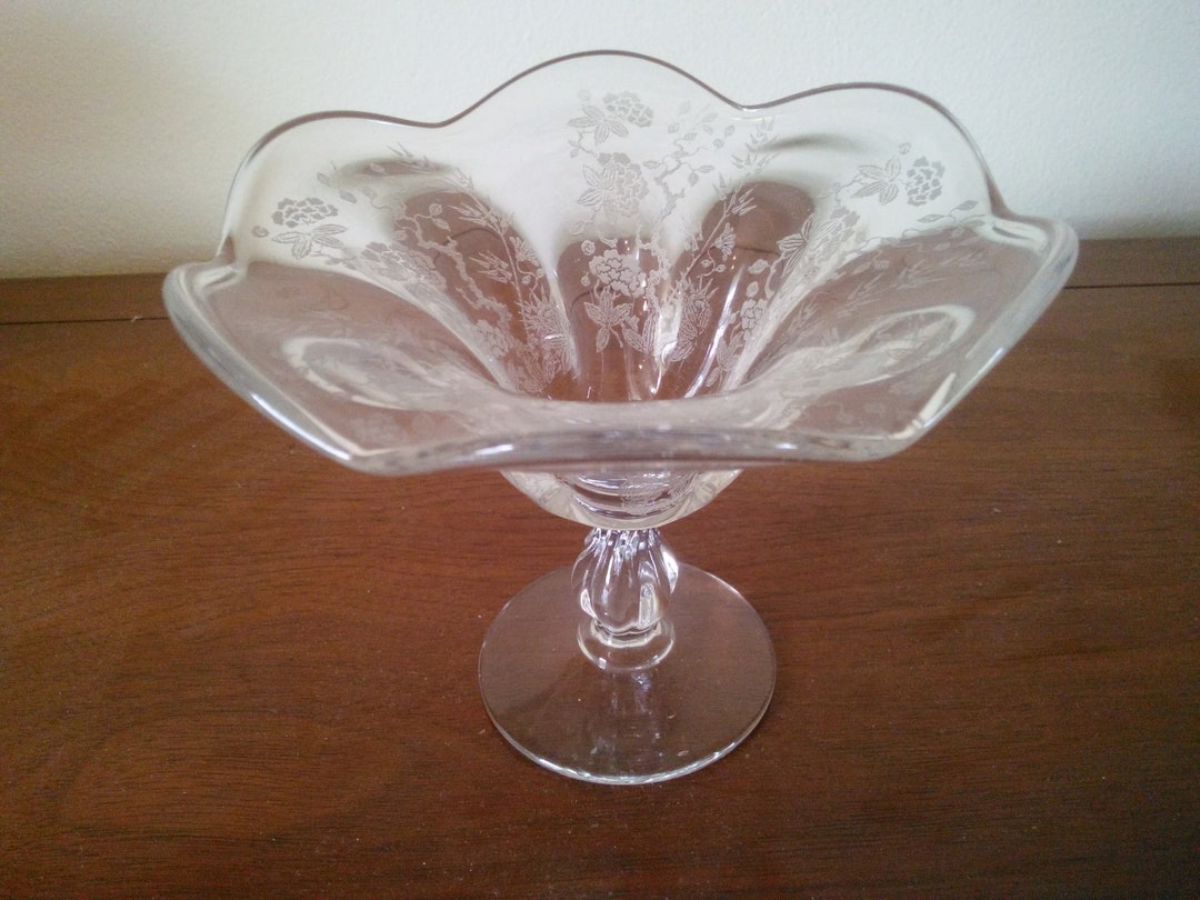 Vintage Etched Compote - Footed Compote - Pedestal Dish - Etched Footed ...