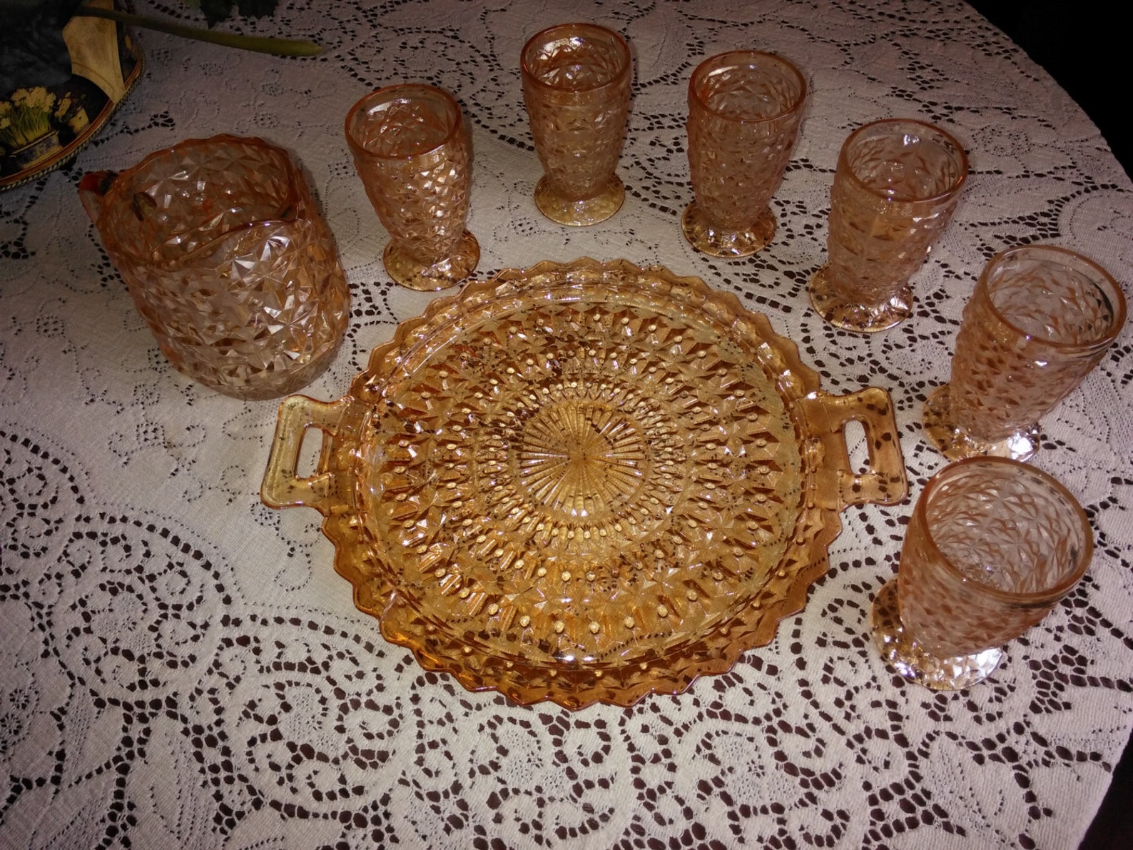 Beautiful Vintage Carnival Glass Beverage Set Carnival Glass - Etsy